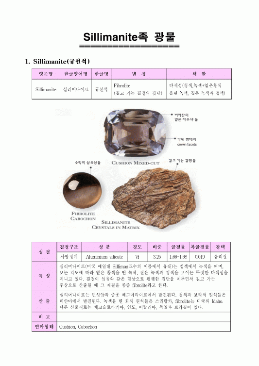 Sillimanite족 광물에 관한 연구...