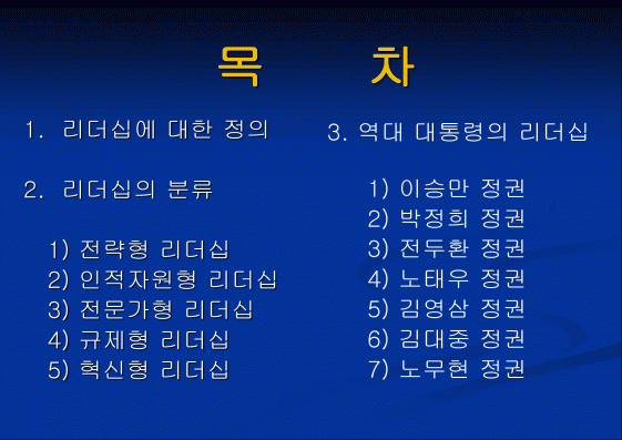 한국 역대 대통령 리더쉽 비교연구
