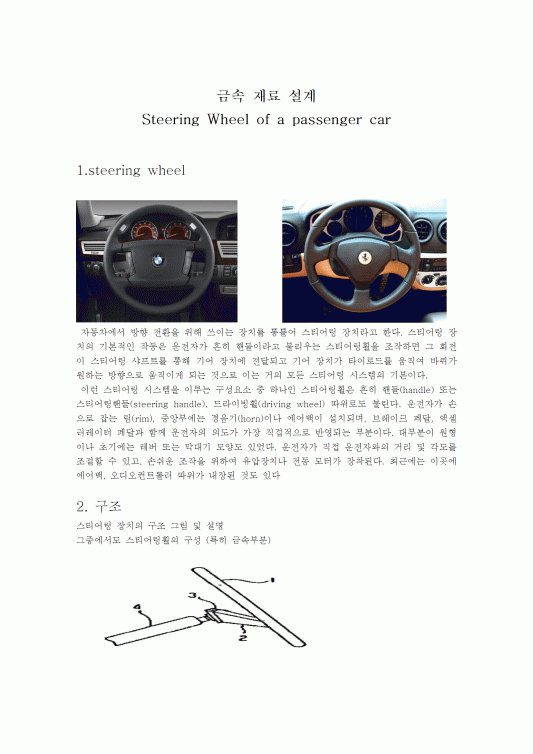 금속 재료 설계 - Steering Wheel of a passenger car