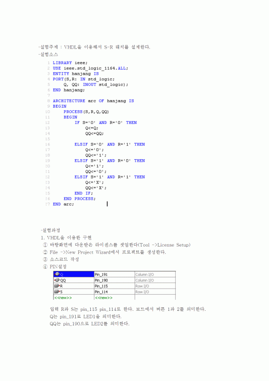 VHDL을 이용해서 S-R 래치를 설계