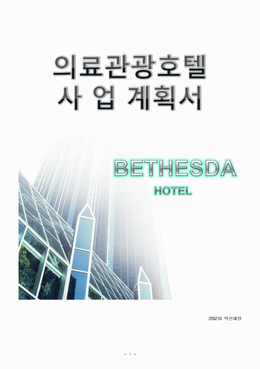 의료관광호텔 사업계획서 - 베데스다 호텔 (BETHESDA Hotel)
