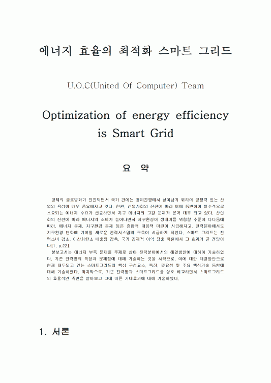 에너지 효율의 최적화 스마트 그리드 (Optimization of energy efficiency is Smart Grid)