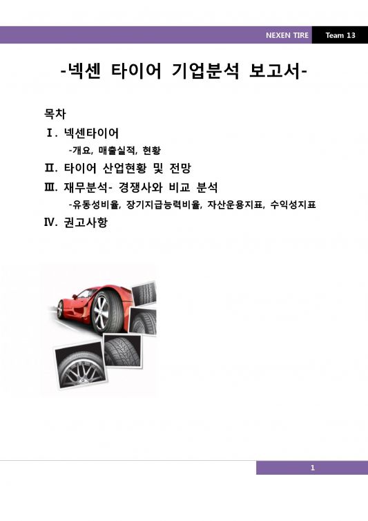 넥센 타이어 기업분석 (개요, 매출실적, 현황, 타이어 산업현황 및 전망, 재무분석, 경쟁사와 비교 분석, 권고사항)