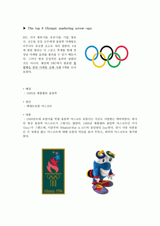 올림픽 마케팅 (스포츠마케팅실패사례,역대올림픽마케팅분석,스포츠마케팅,마케팅실패사례)