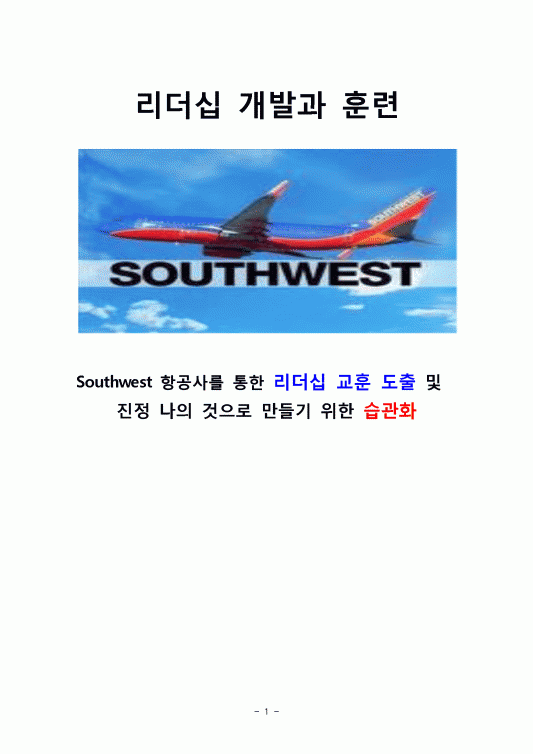 [리더십 개발과 훈련] 사우스웨스트 Southwest 항공사를 통한 리더십 교훈 도출 및 진정 나의 것으로 만들기 위한 습관화