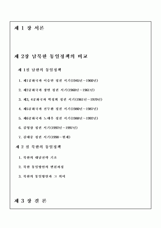 남북한 통일정책의 비교, 남한통일정책과 북한통일정책,남북통일정책비교