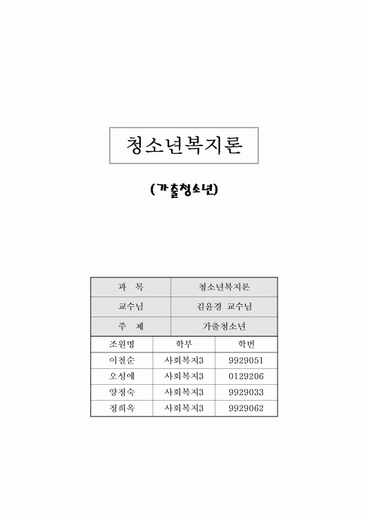 가출청소년 원인과 특성