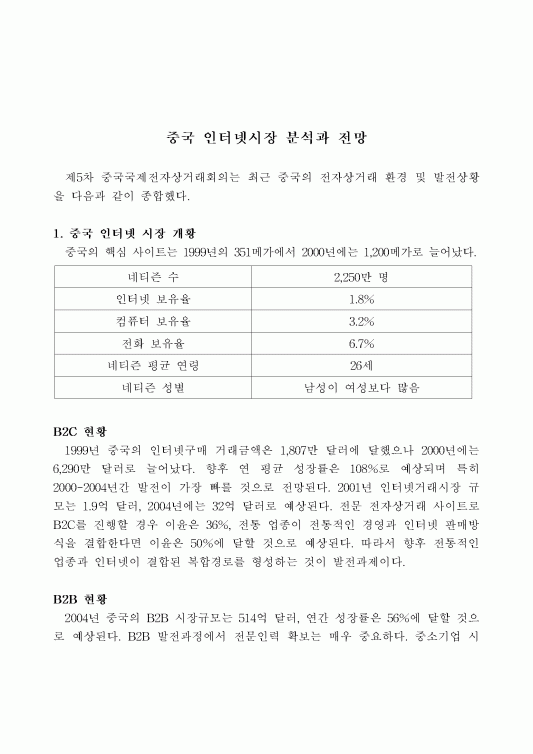 중국 인터넷시장 분석과 전망