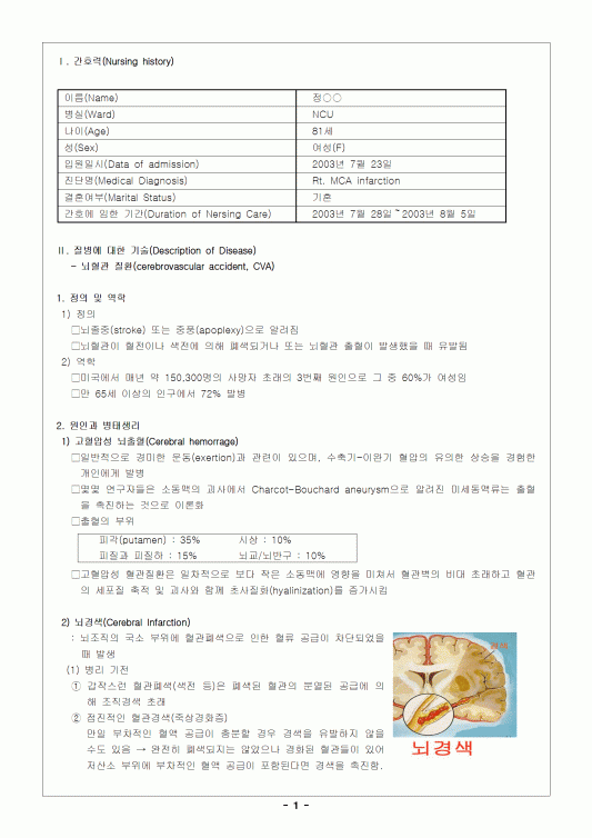 CVA(뇌질환 간호 case)