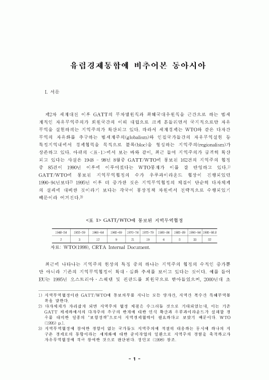 유럽경제통합에 비추어본 동아시아