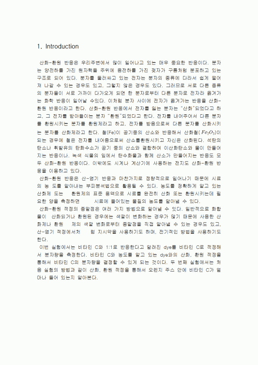 주스안에 들어있는 비타민C의 정량분석