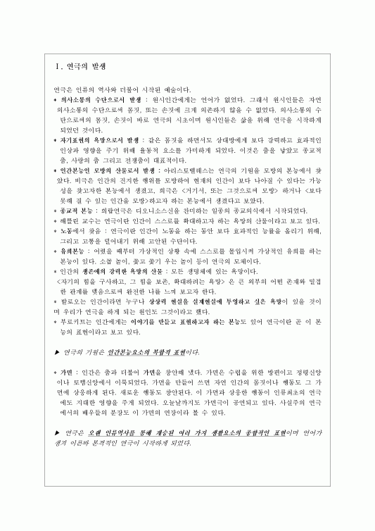 연극의 이해 고대 연극 연극의 변천 연극의 발생 연극의 이유 근대의 연극