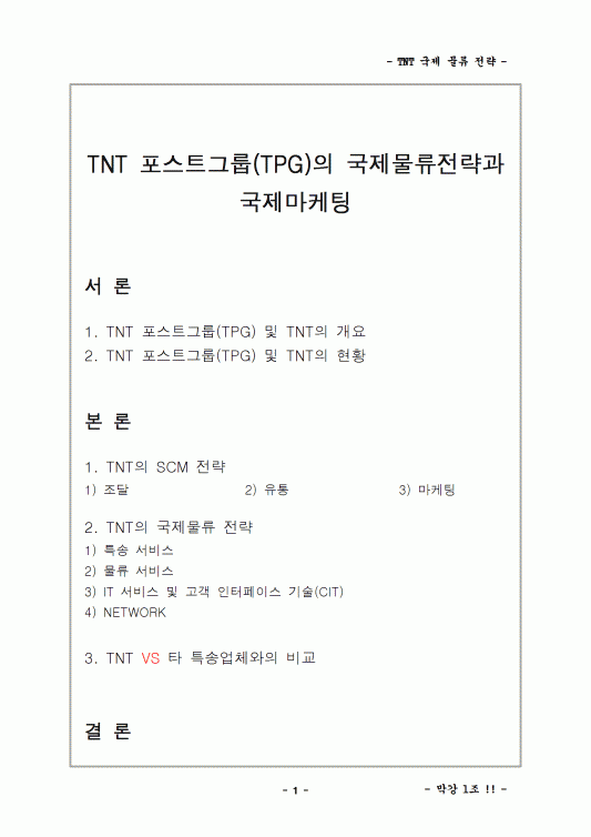 TNT 포스트그룹(TPG)의 국제물류전략과 국제마케팅