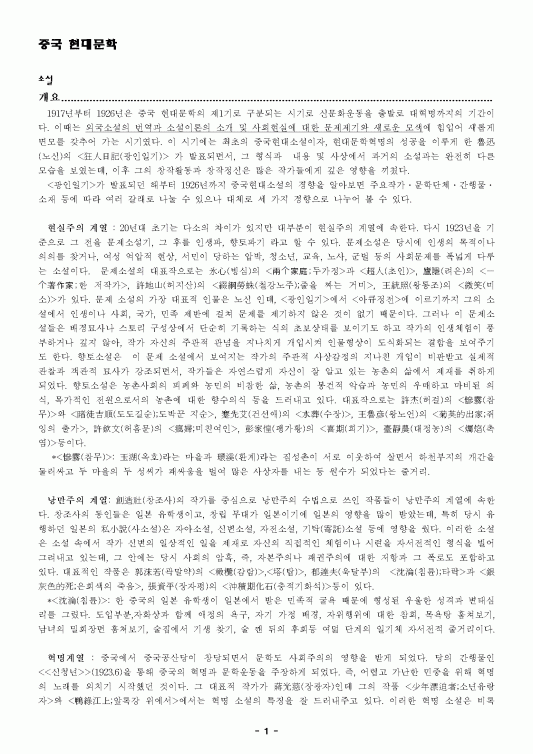 중국 현대문학 ; 소설과 시