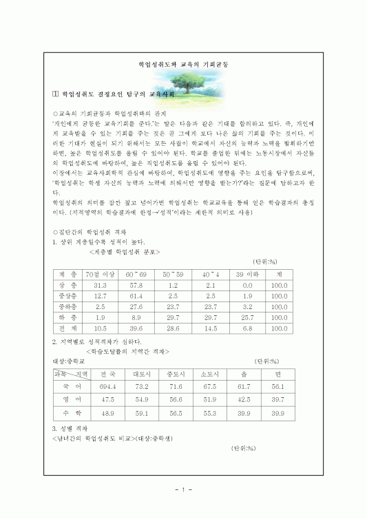 학업성취도와 교육의 기회균등