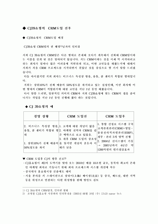 CJ홈쇼핑과 동원증권의 고객관계관리 사례