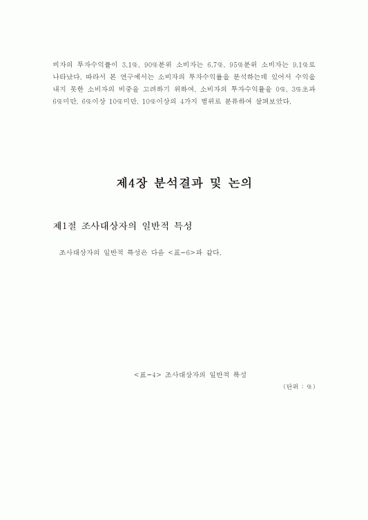 금융환경변화에 따른 투자행동 및 투자성과 분석 -일반적특성 및 경제적특성<지니지니6>