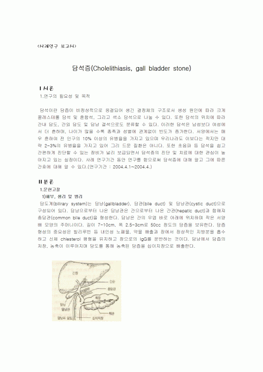 <사례연구 보고서> 담석증(Cholelithiasis gall bladder stone)