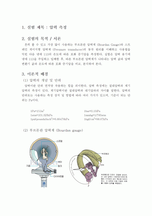 기계공학 실험 레포트 - 압력 측정