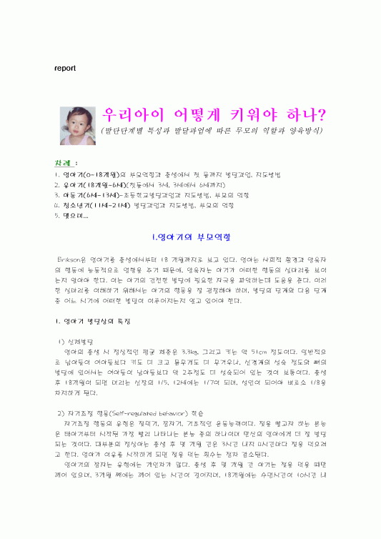 발단단계별 특성과 발달과업에 따른 부모의 역할과 양육방식