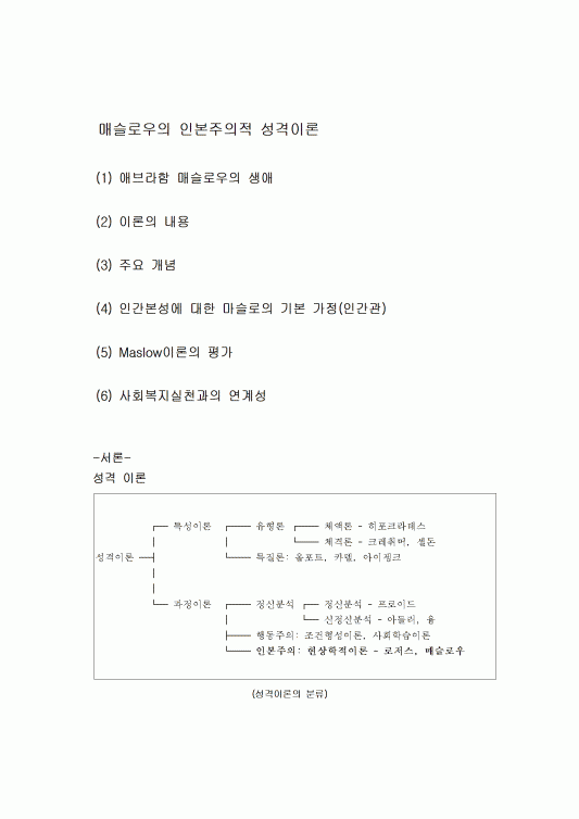 매슬로우의 인본주의적 성격이론