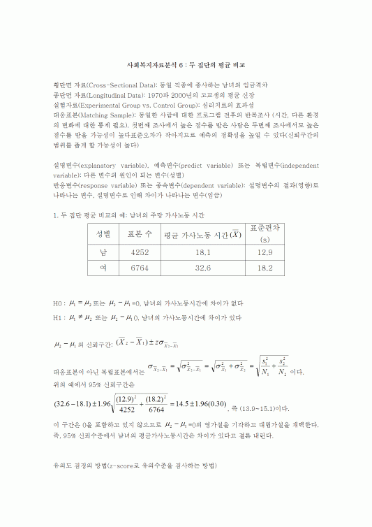 사회복지자료분석-두 집단의 평균 비교