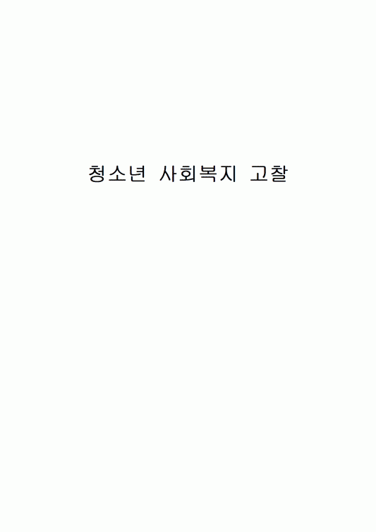 청소년 사회복지 고찰