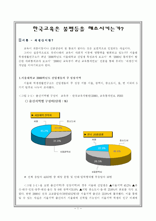 (한국교육은 불평등을 해소시킬 수 있는가?) 교육불평등과 평등화