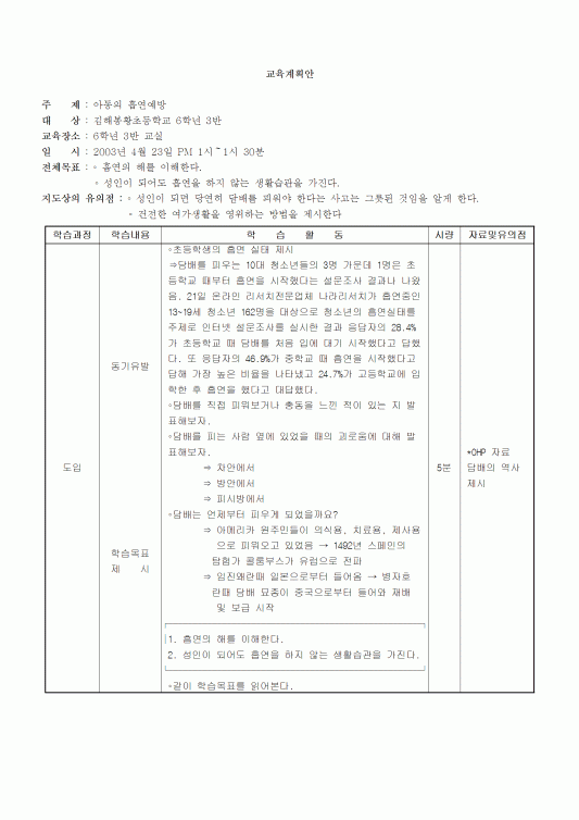 청소년흡연에 대한 보건교육