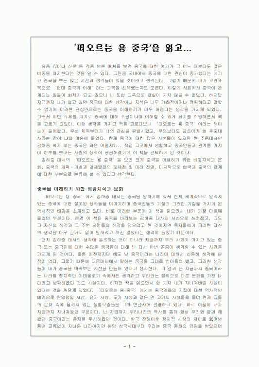 떠오르는 용 중국을 읽고...