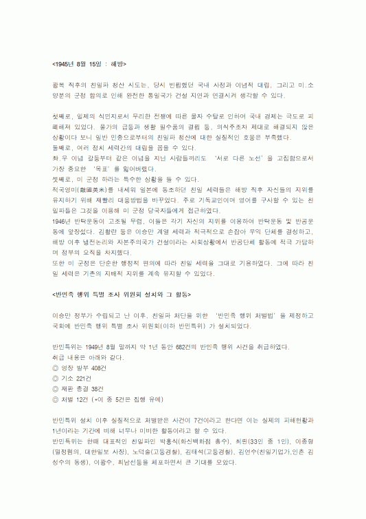 광복 직후로부터 오늘날까지의 친일파 진상 및 과거사 규명작업에 대하여