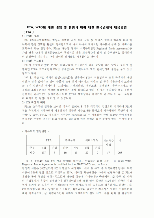 FTA, WTO에 대한 개념 및 현황과 이에 대한 한국경제의 대응방안