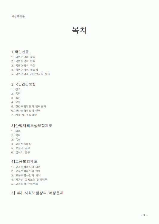 4대사회보험과 여성복지문제