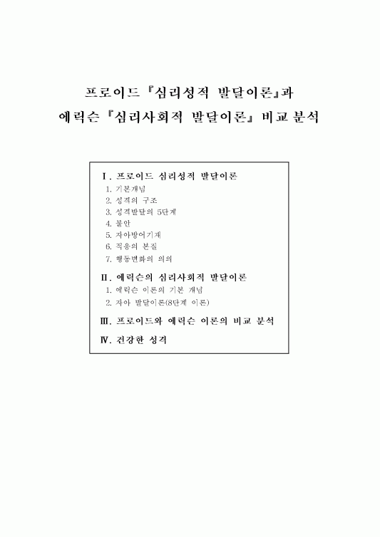 프로이드 (심리성적 발달이론)과 에릭슨 (심리사회적 발달이론) 비교분석