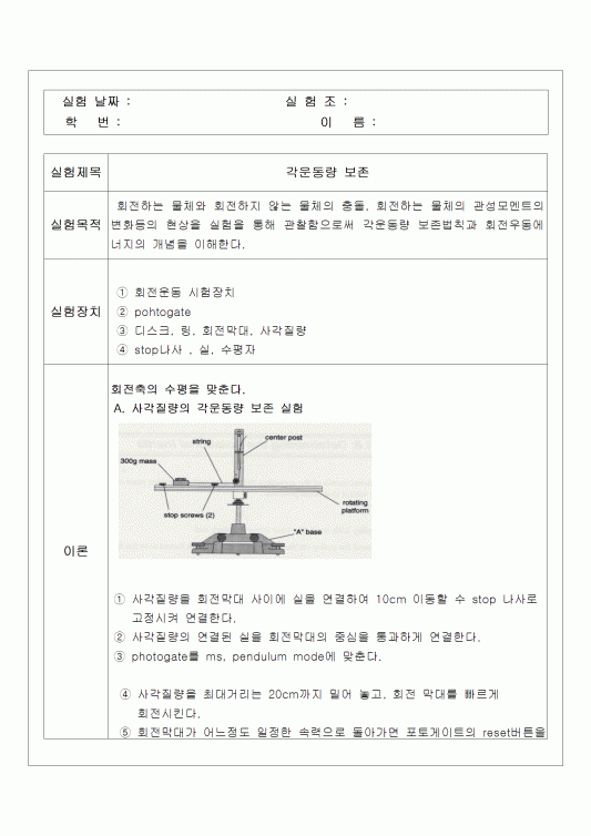 일반물리학실험 레포트- 각운동량