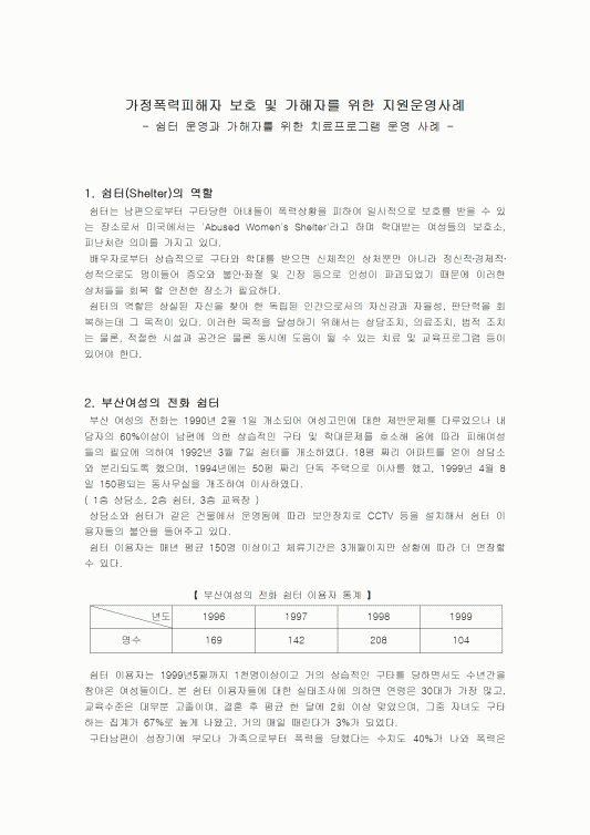 가정폭력피해자 보호 및 가해자를 위한 지원운영사례