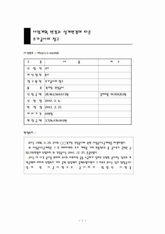 건설의 크레임 사례조사 5가지이상