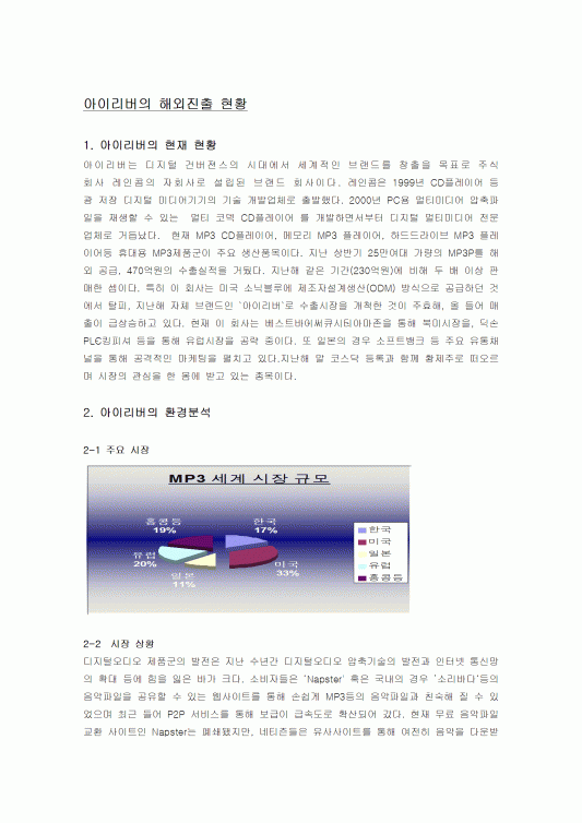 아이리버의 해외진출 및 마케팅전략