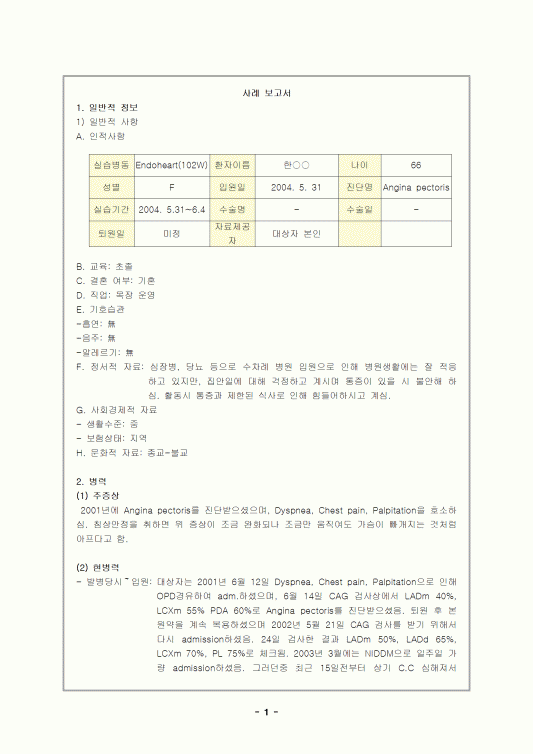 Angina pectoris 사례보고서