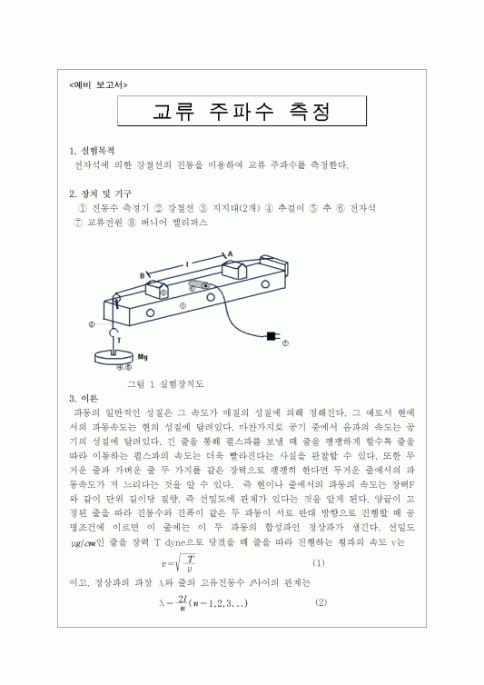 교류 주파수 측정실험 예비, 결과 레포트