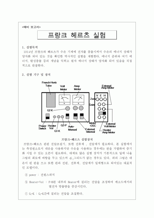 프랑크 헤르츠 실험 예비, 결과 레포트