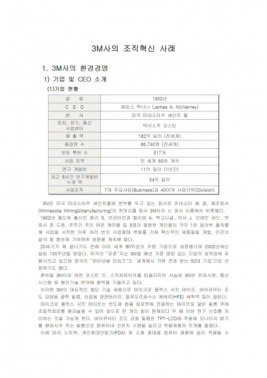 3M사의 조직혁신 사례