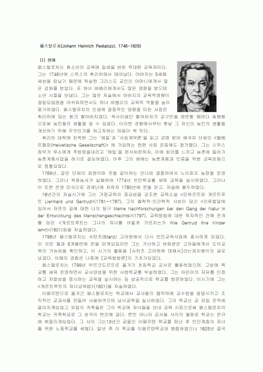 페스탈로치의 생애 페스탈로치의 인간관 페스탈로치의 교육관 페스탈로치의 명언