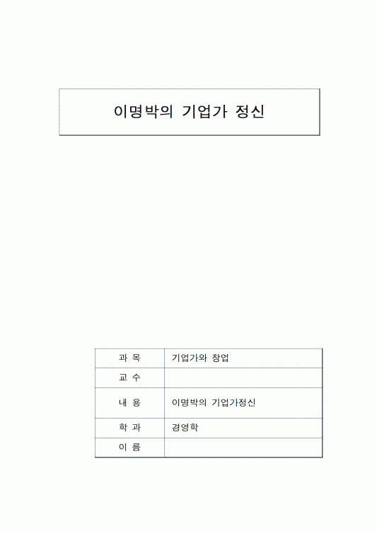 [사회과학] 이명박의 기업가 정신