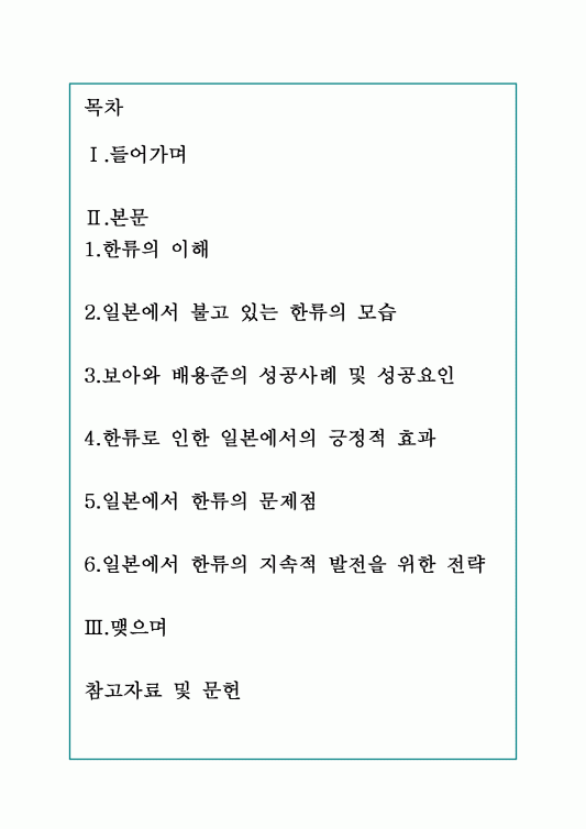 한류열풍의 일본내 현황 및 문제점과 지속적 발전방안