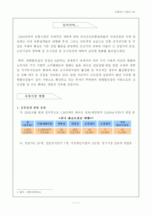 [유통관리 레포트] 할인점분석 -  현황, 시장전망, 영향력, 특징, 성장과정, 유통사례, 나아갈 방향 제언