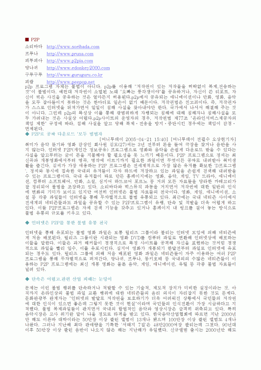 인터넷 발달에 의한 인터넷 범죄와 저저권및 p2p에 대한 내용