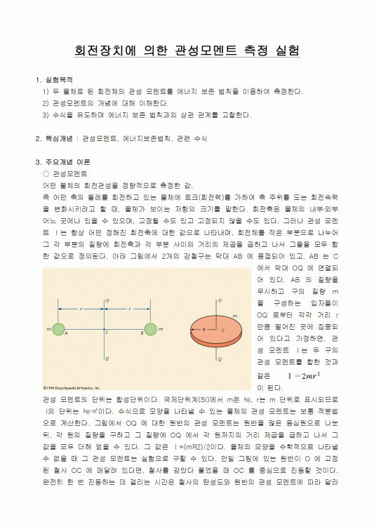 [일반물리학실험] 회전장치에 의한 관성모멘트 측정실험