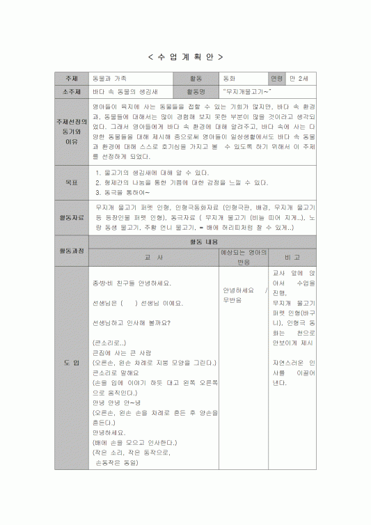 (수업계획안) 어린이 활동계획안 (어린이 수업지도안) - 상세한 지도안