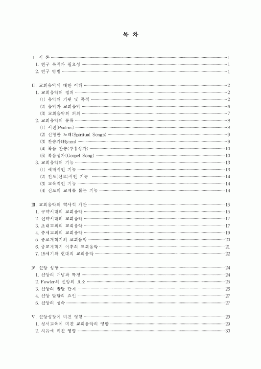 교회음악이 신앙성장에 미치는 영향에 관한 연구